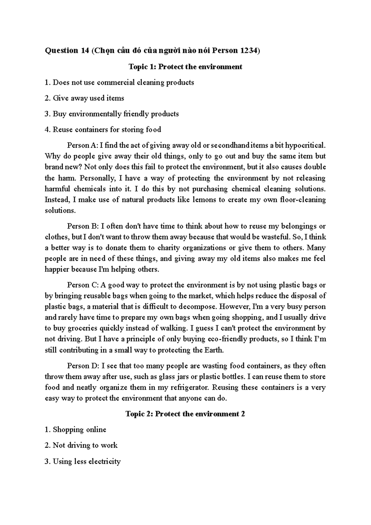 Aptis LIS Question 14: Environmental Protection Perspectives - Studocu