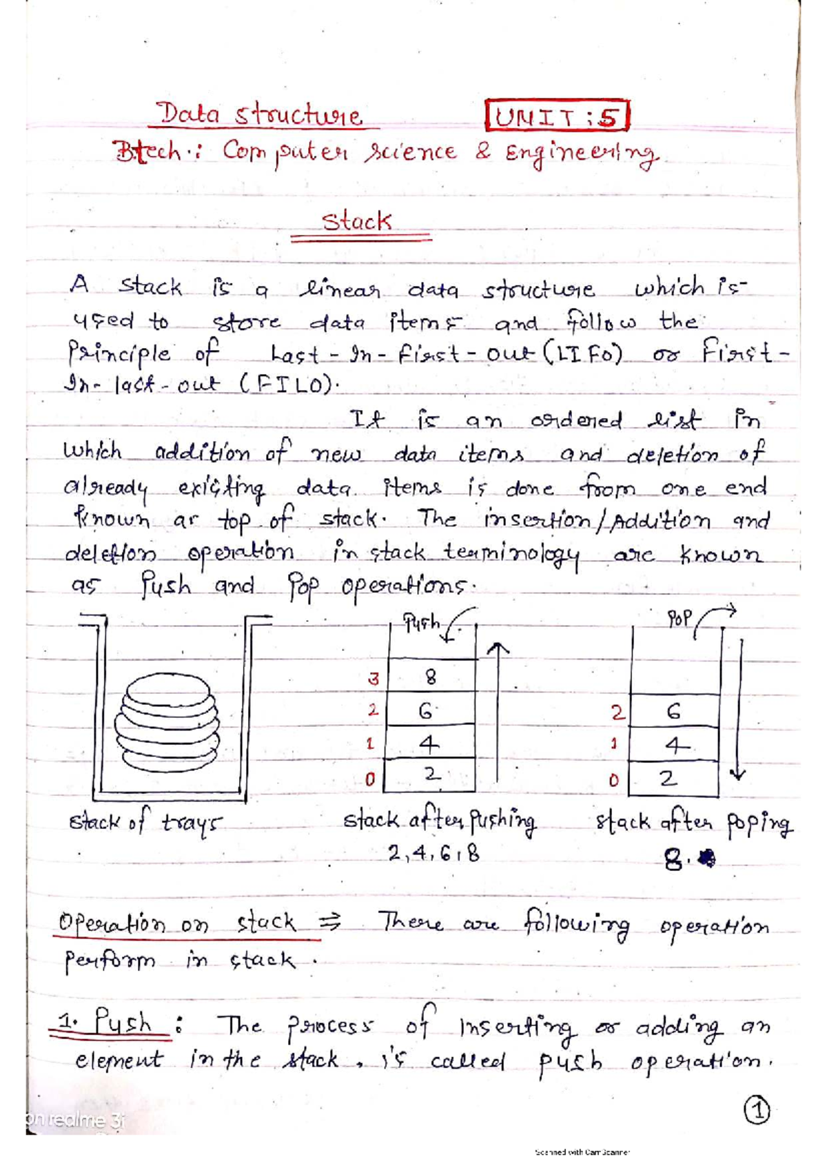 DS UNIT:5 - Comprehensive Notes on Stack Operations and Recursion - Studocu