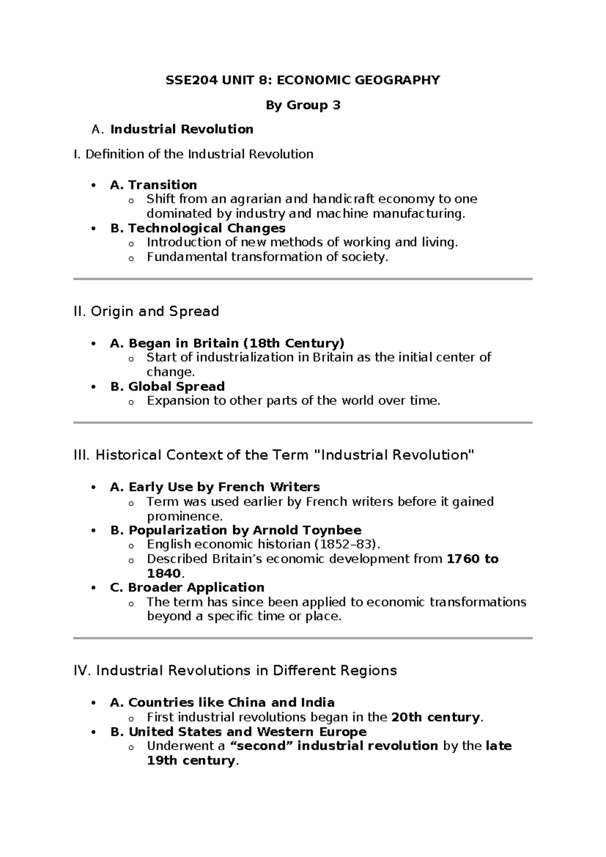 SSE204 Unit 8: Economic Geography - Industrial Revolution Overview ...