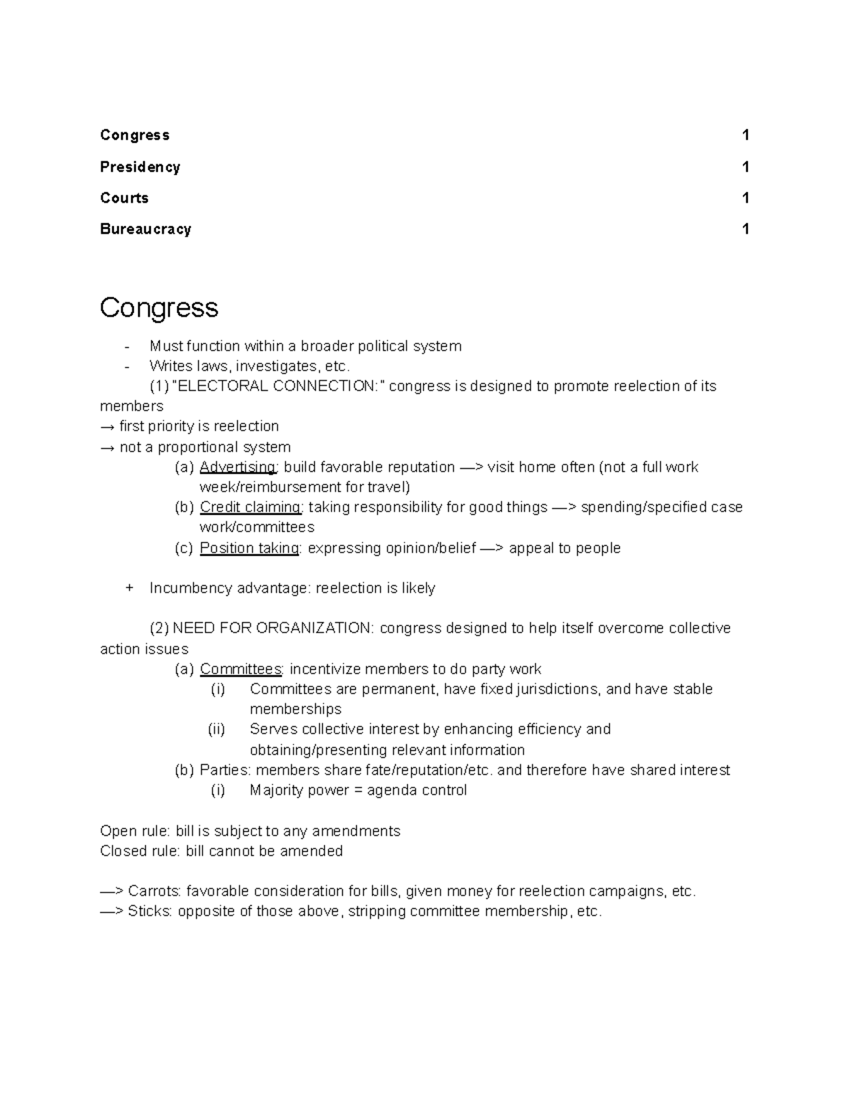PSCI1100 Test #2 Study Guide: Congress, Presidency, and Bureaucracy ...