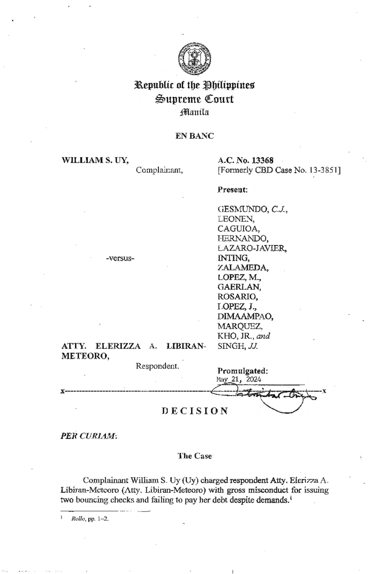 William v Uy - Sample case - WILLIAM S. UY, -versus- 31\epublic of tbe ...