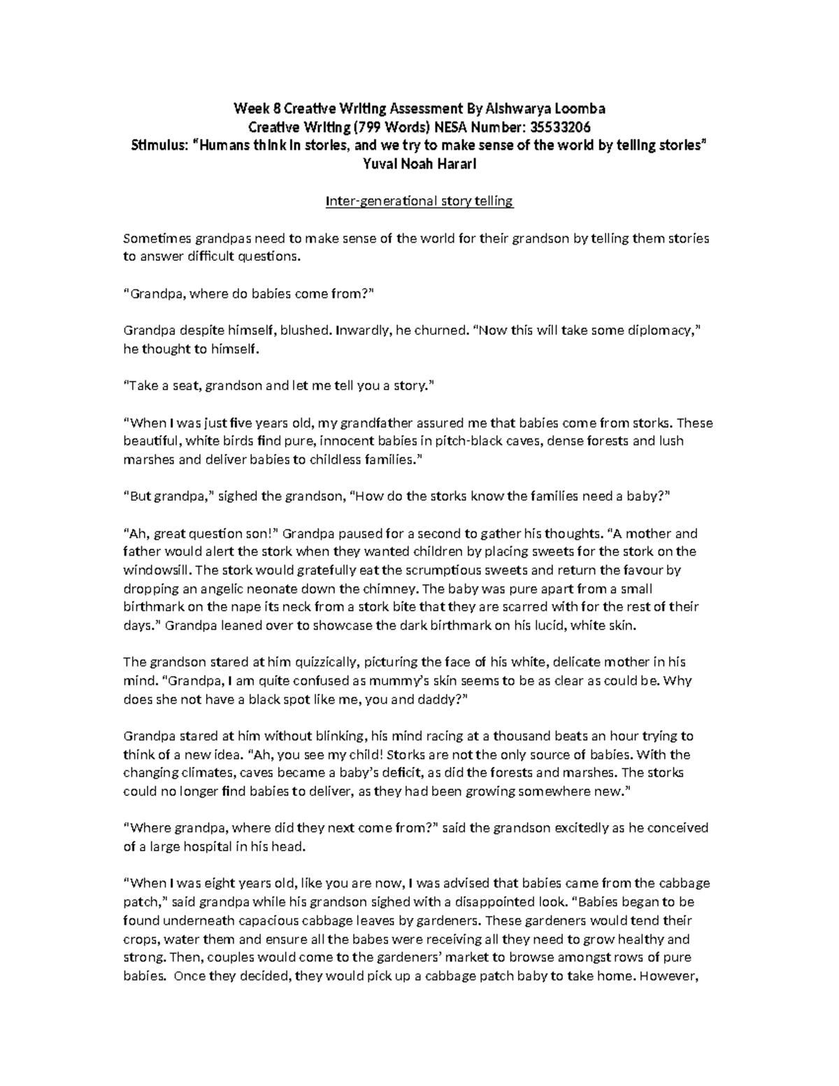 Mod 1 Creative Writing Assessment: Exploring Storytelling Origins - Studocu