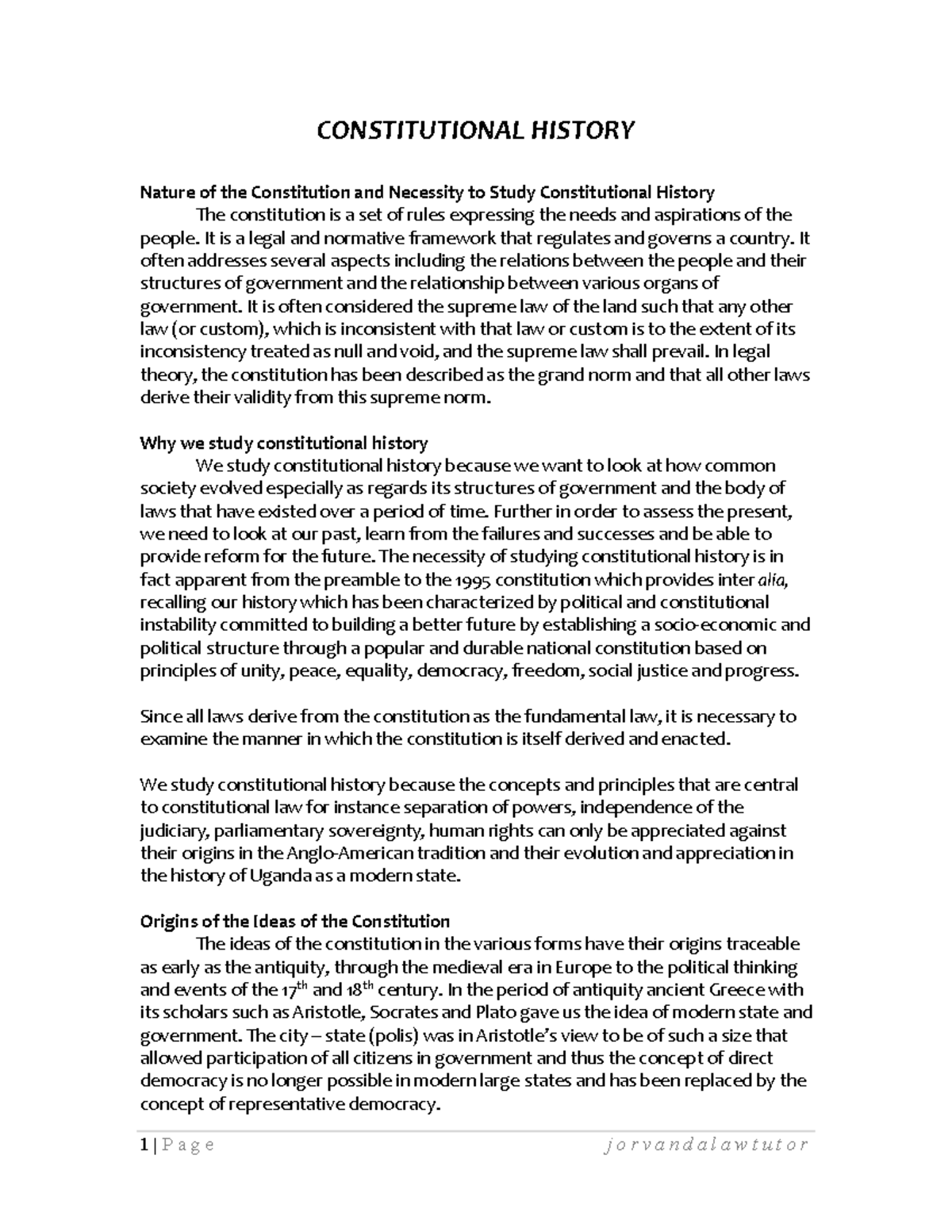 Constitutional History: Key Concepts and Evolution - @jorvannotes - Studocu