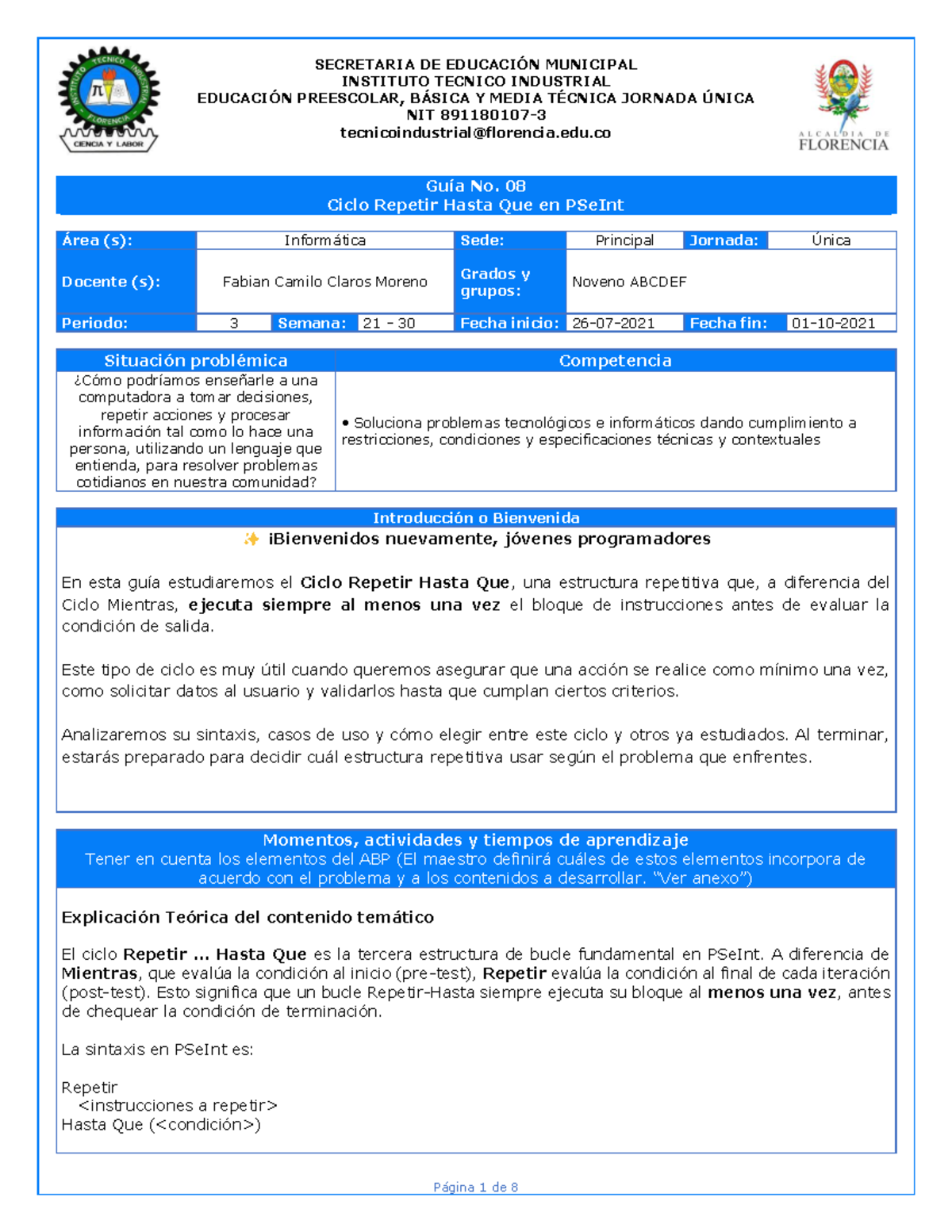INF9-GD-P3-09. Guía sobre el Ciclo Repetir Hasta Que en PSeInt - Studocu