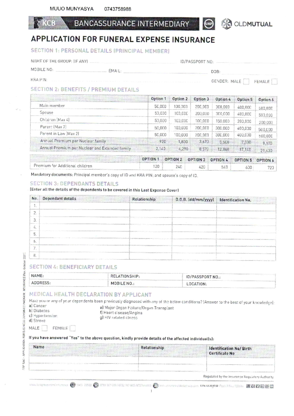 Application for Funeral Expense Insurance (KCB) - Detailed Guide - Studocu
