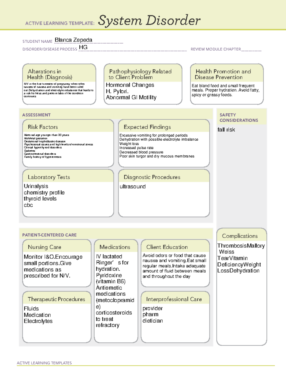 HG ATI OB PEDS template - ACTIVE LEARNING TEMPLATES System Disorder ...