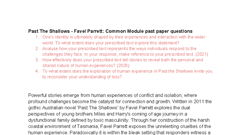 PTS: Past the Shallows - Common Module Essay Analysis - Studocu