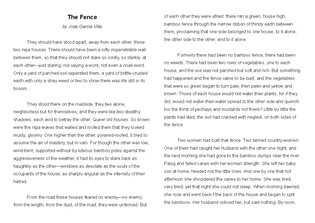 The Fence: A Short Story Analysis and Themes of Isolation - Studocu
