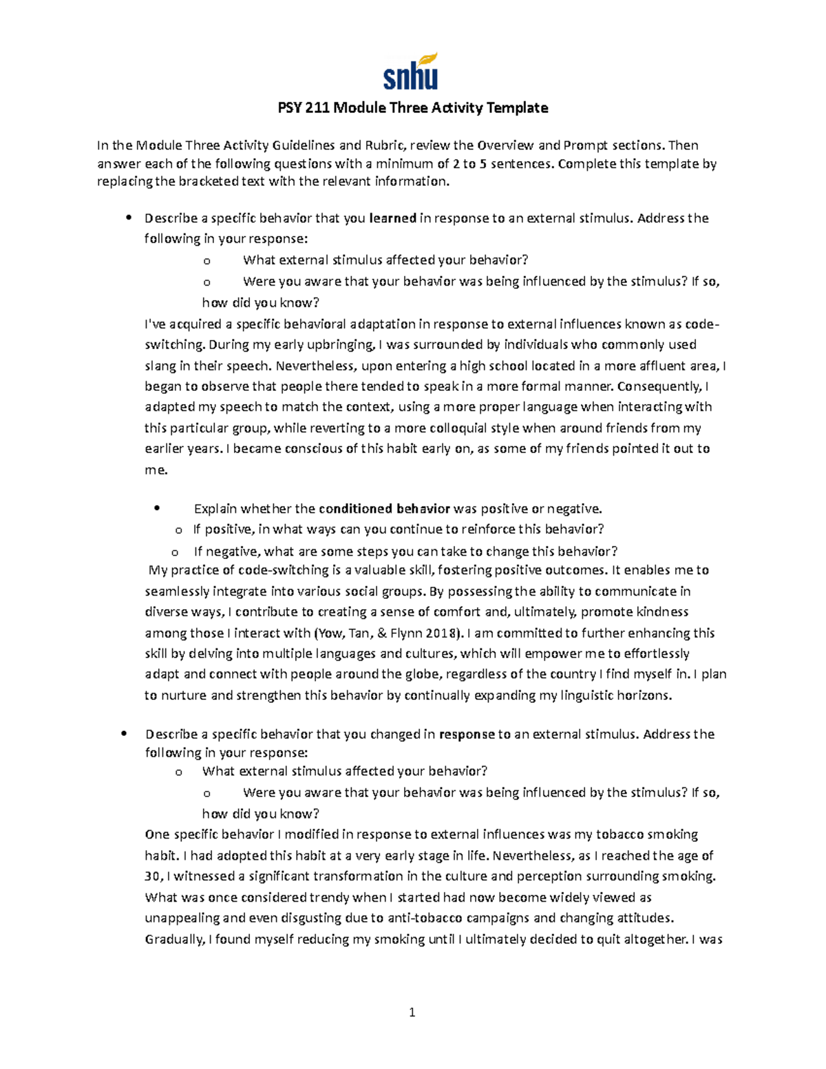 PSY 211 Module Three Journal - PSY 211 Module Three Activity Template ...