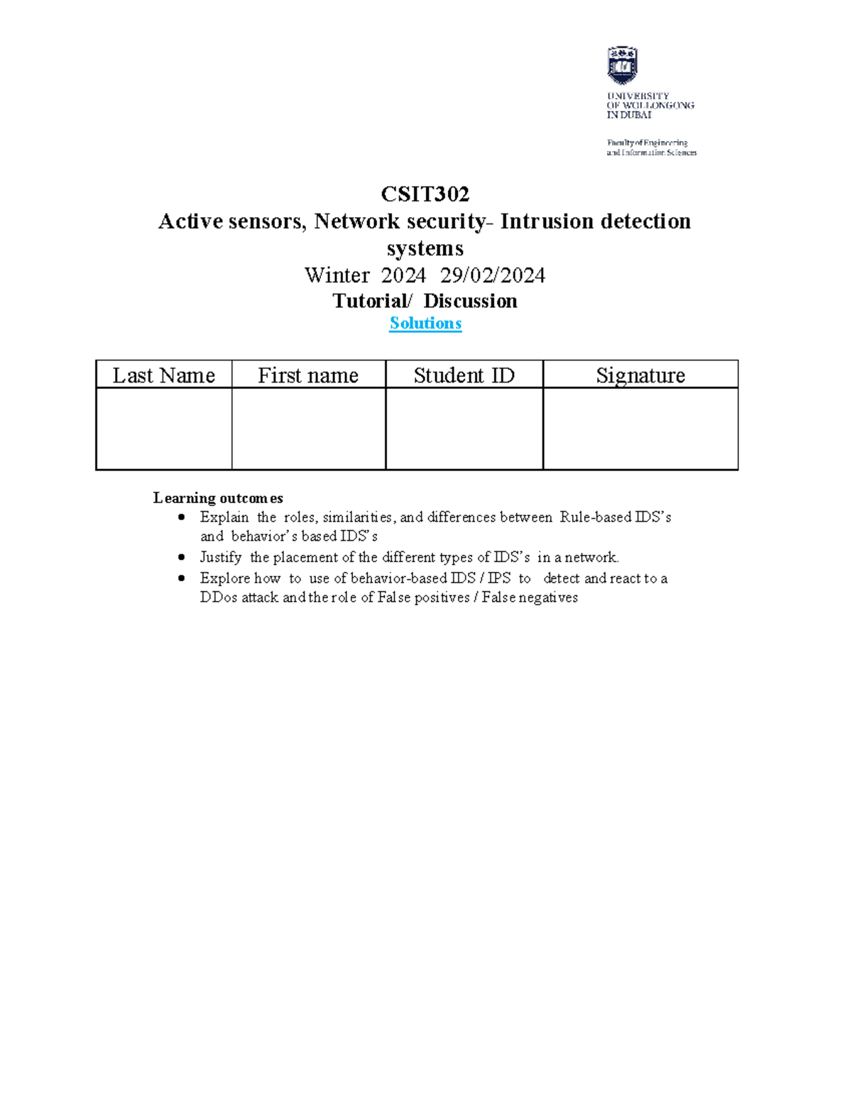 Lab 7 Suggested Solutions - CSIT Active sensors, Network security ...