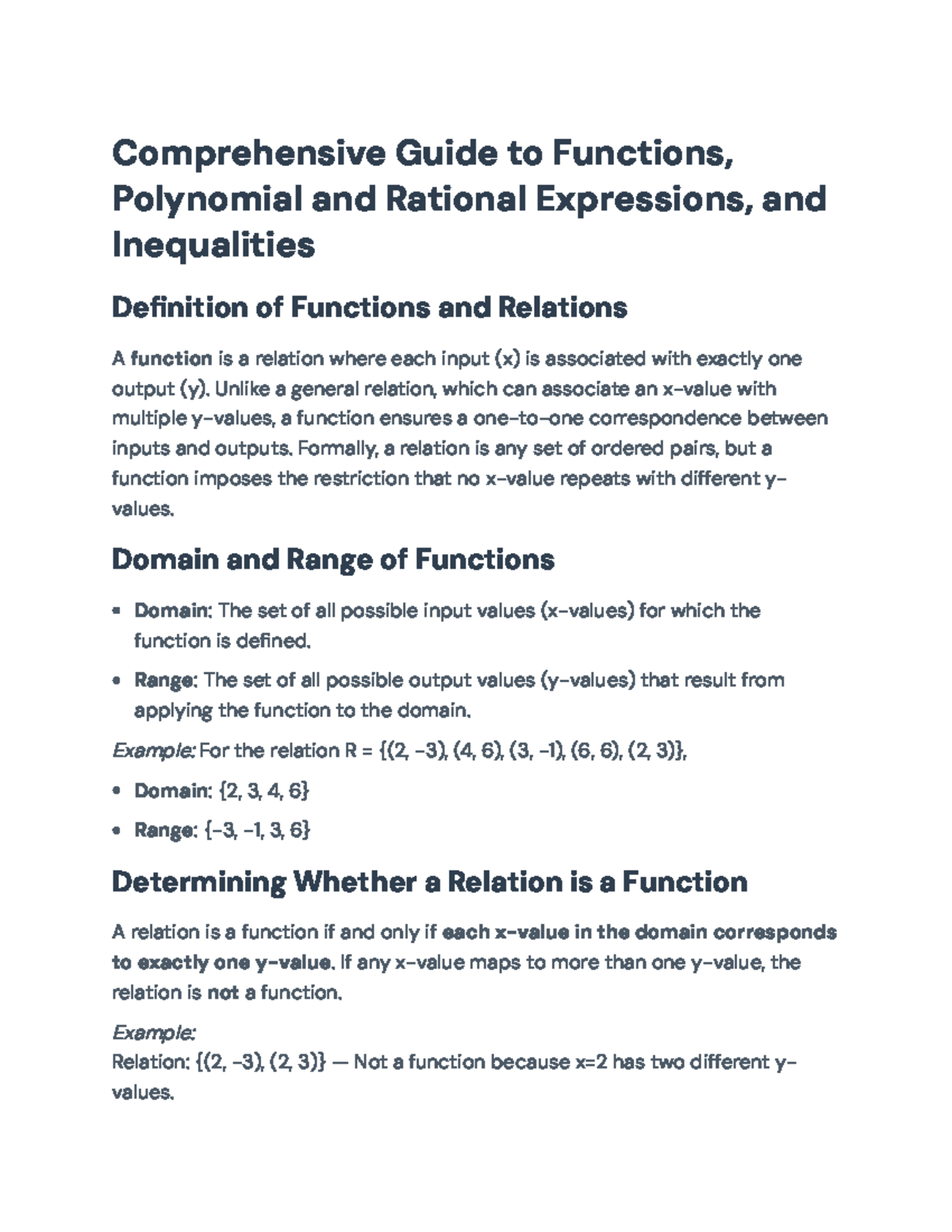 Guide to Functions, Polynomials, Rational Expressions & Inequalities (MATH 101) - Studocu