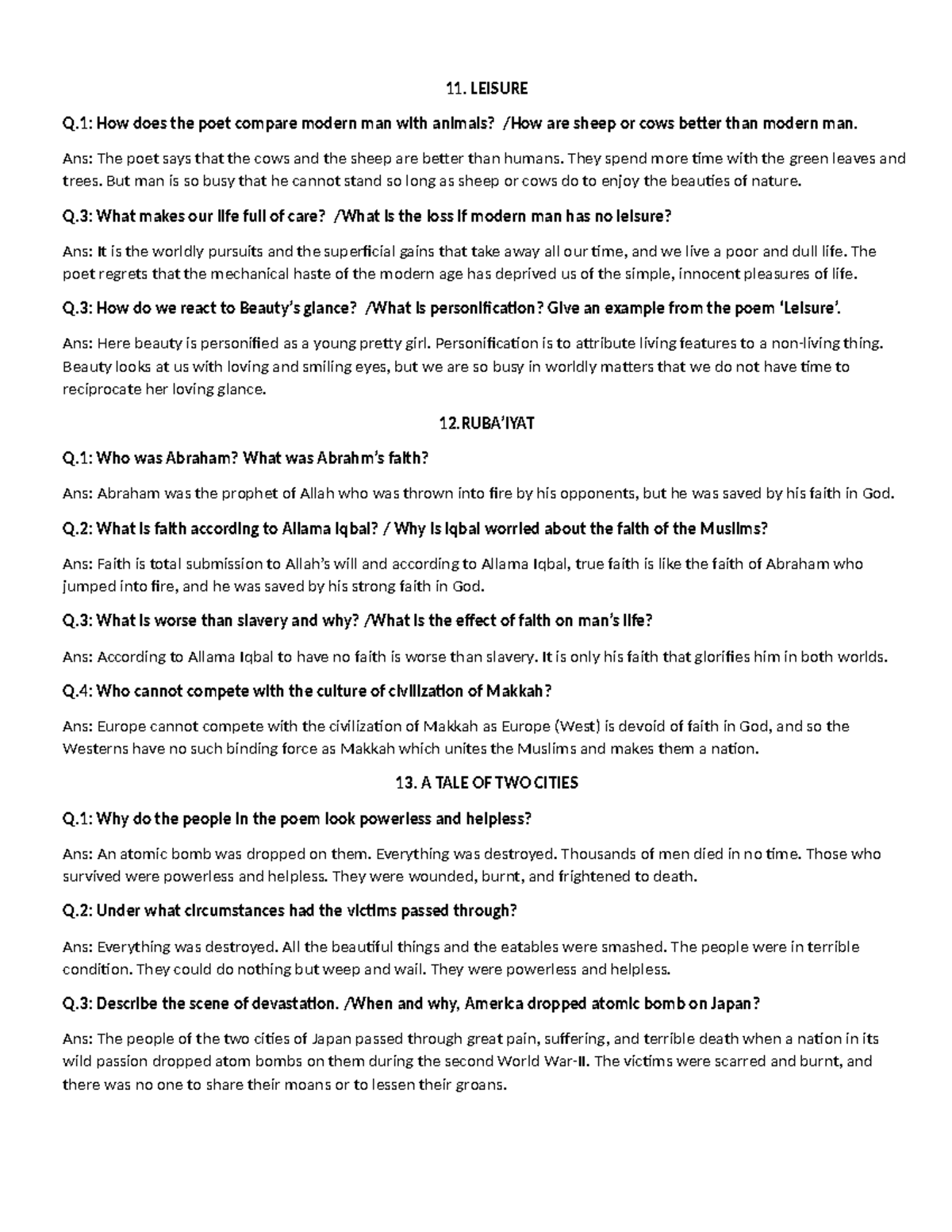 11. Poem Notes (11-20): Insights on Modern Man, Faith, and Nature - Studocu