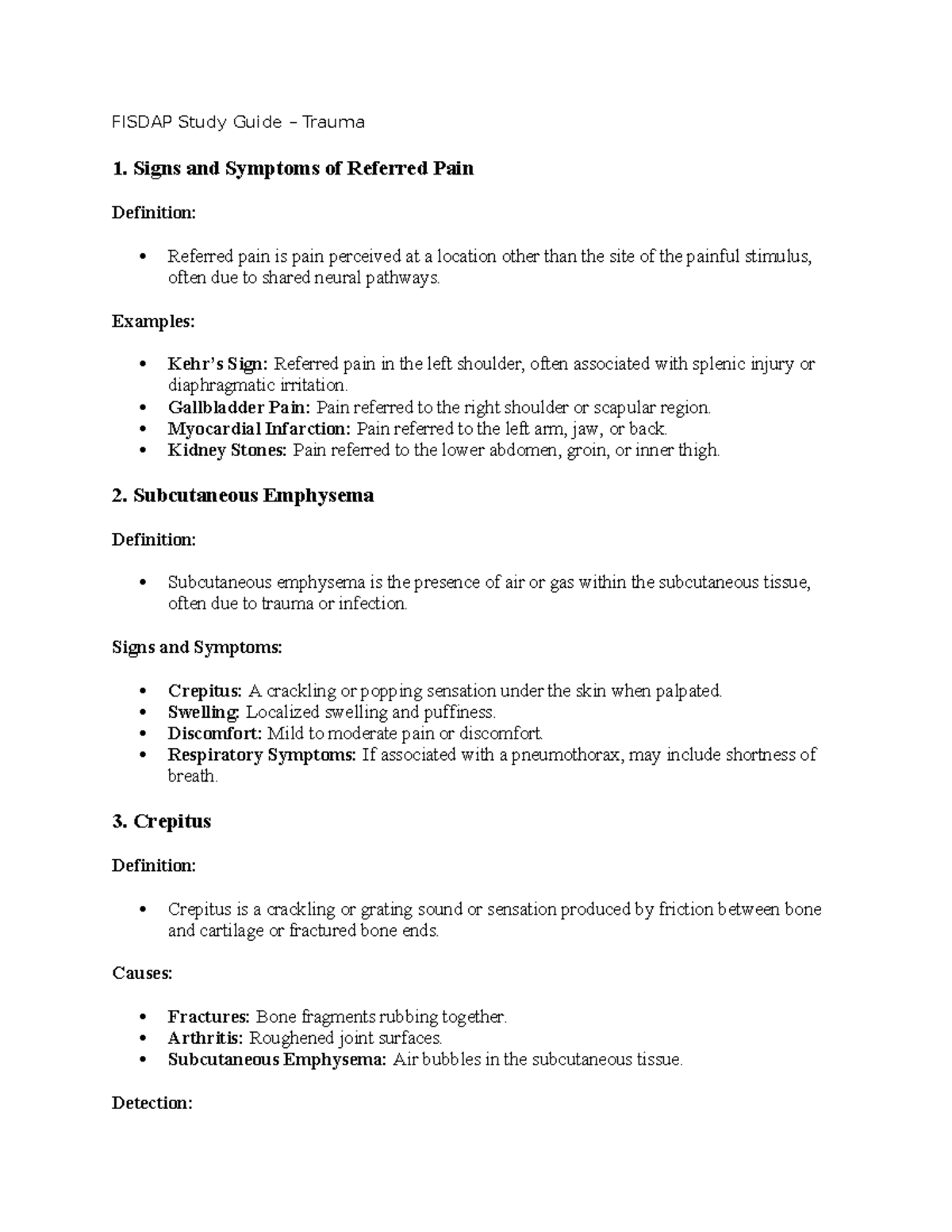 FISDAP Study Guide: Key Concepts on Trauma Management and Assessment ...