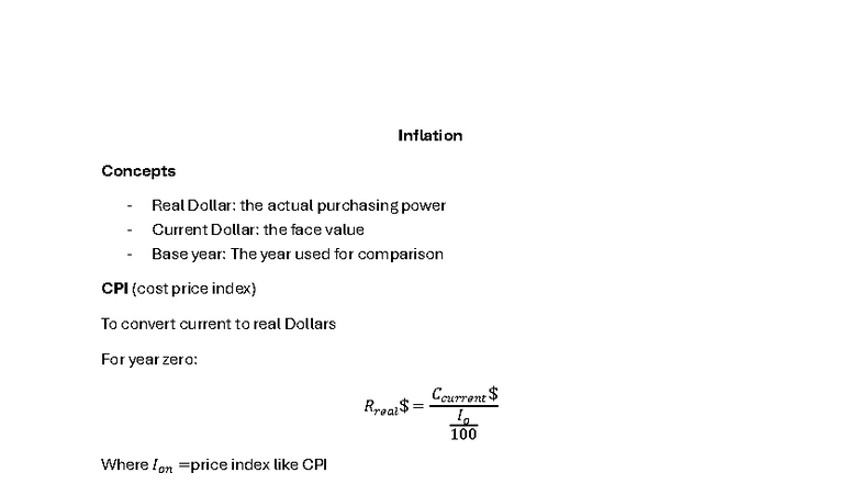 Inflation Summary - Inflation Concepts Real Dollar: the actual ...