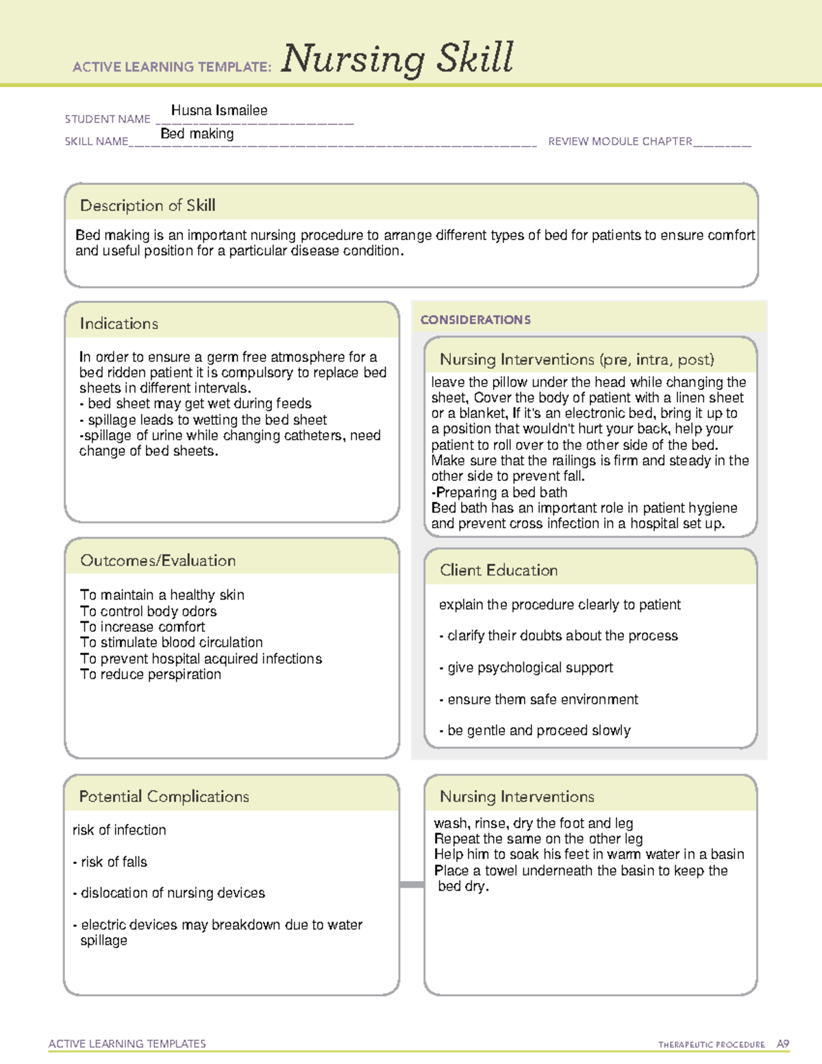 Active Learning Template Nursing Skill bed making - ACTIVE LEARNING ...