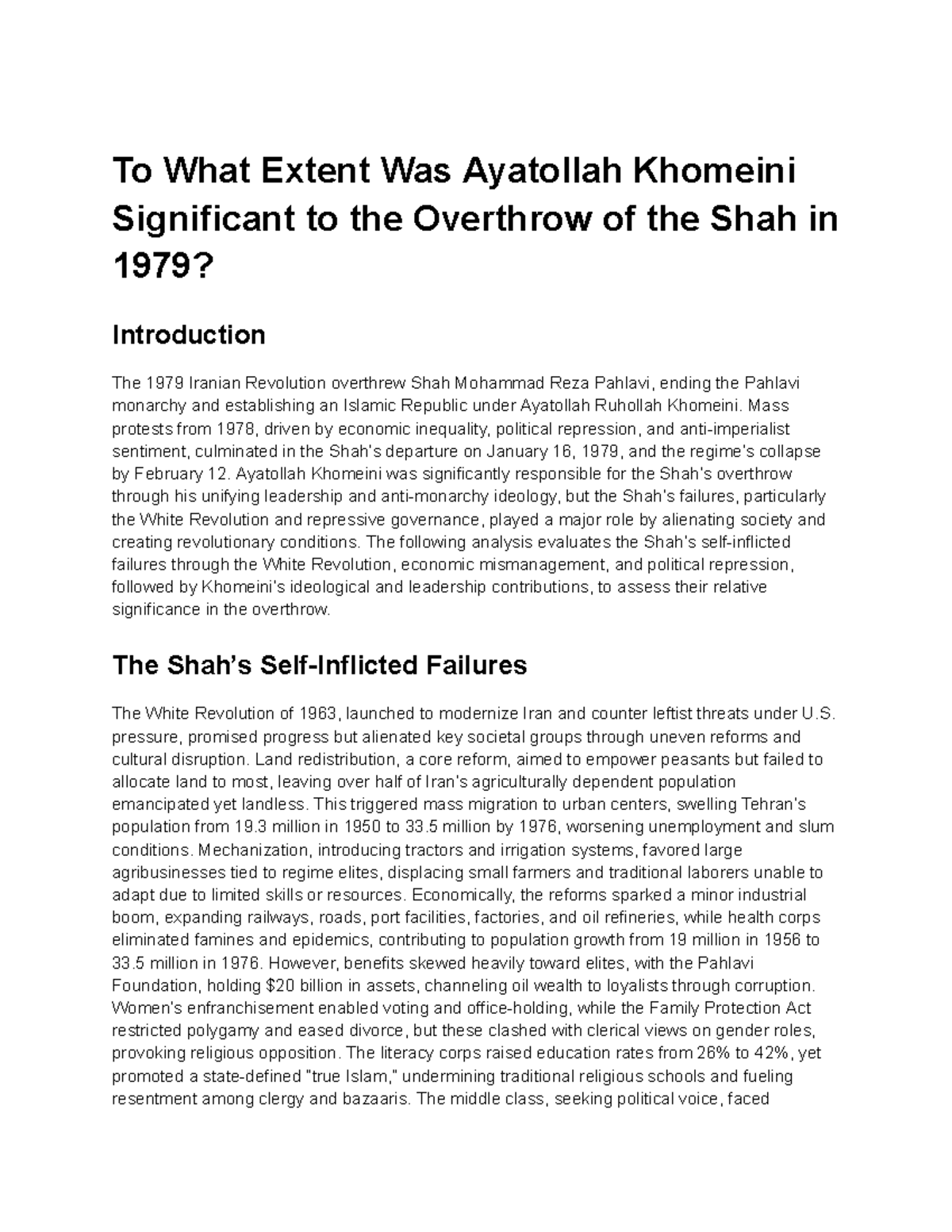 Iran Essay: Khomeini's Role in the 1979 Revolution - Studocu
