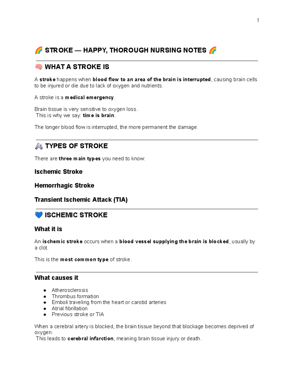🌈 NUR 101: Comprehensive Stroke Nursing Notes for Final Exam 🌈 - Studocu