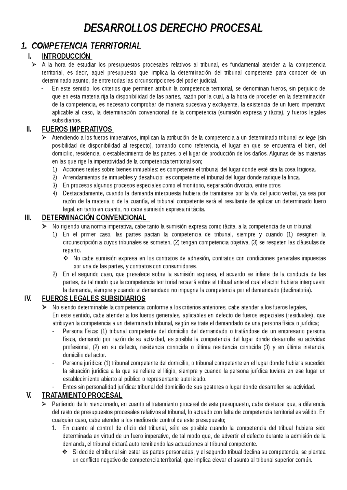Desarrollo de la Competencia Territorial en Derecho Procesal 1 - Studocu