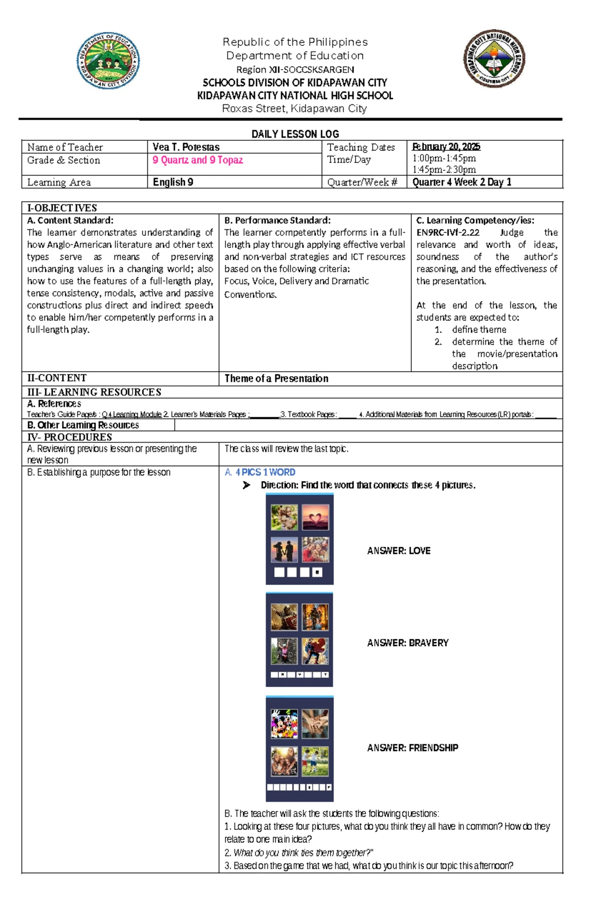 Lesson Plan in Grade 3 Quarter 3 Two-Way Radio Class - Grade 3 DAILY ...