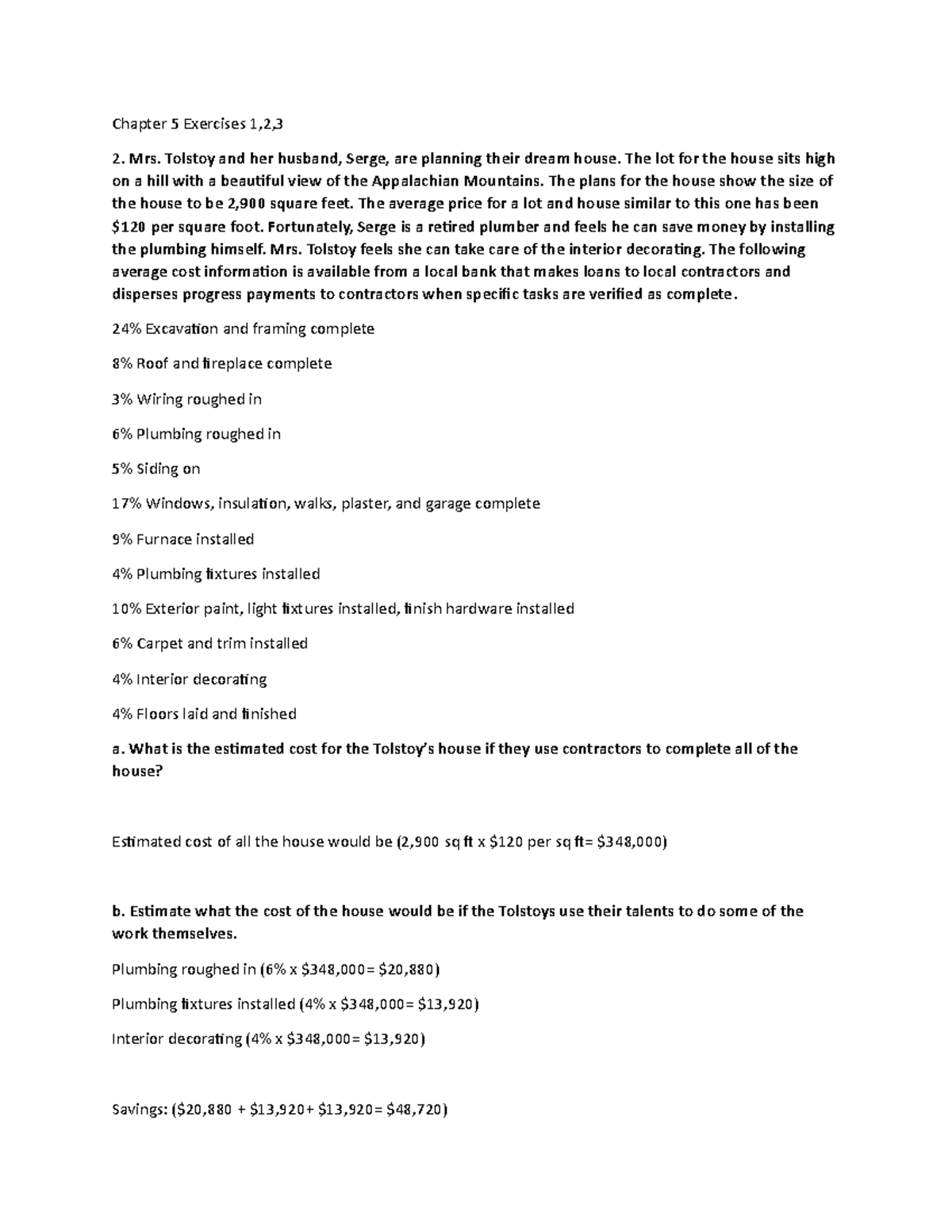 Chapter 5 Exercises 1,2,3, Practicality And Home Profitability ...