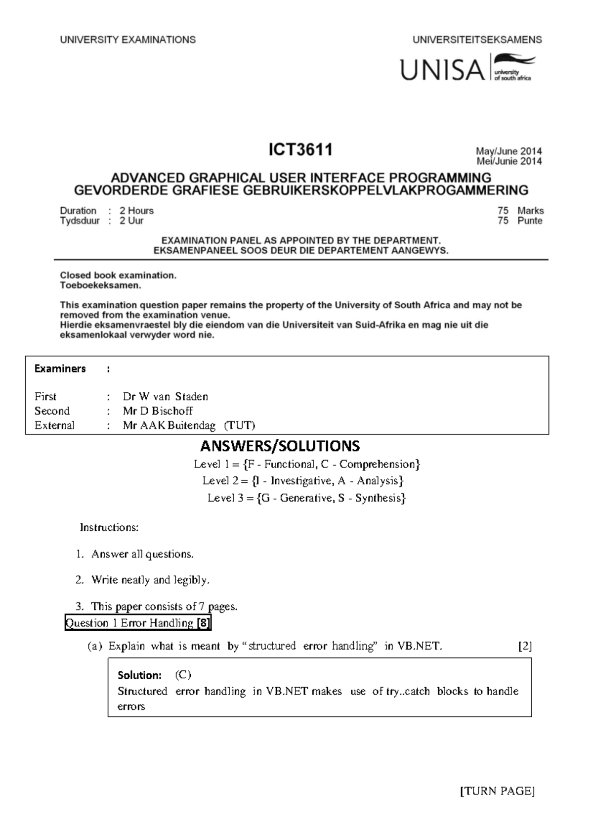 ICT3611 May/June 2014 Memo Review and Solutions - Studocu