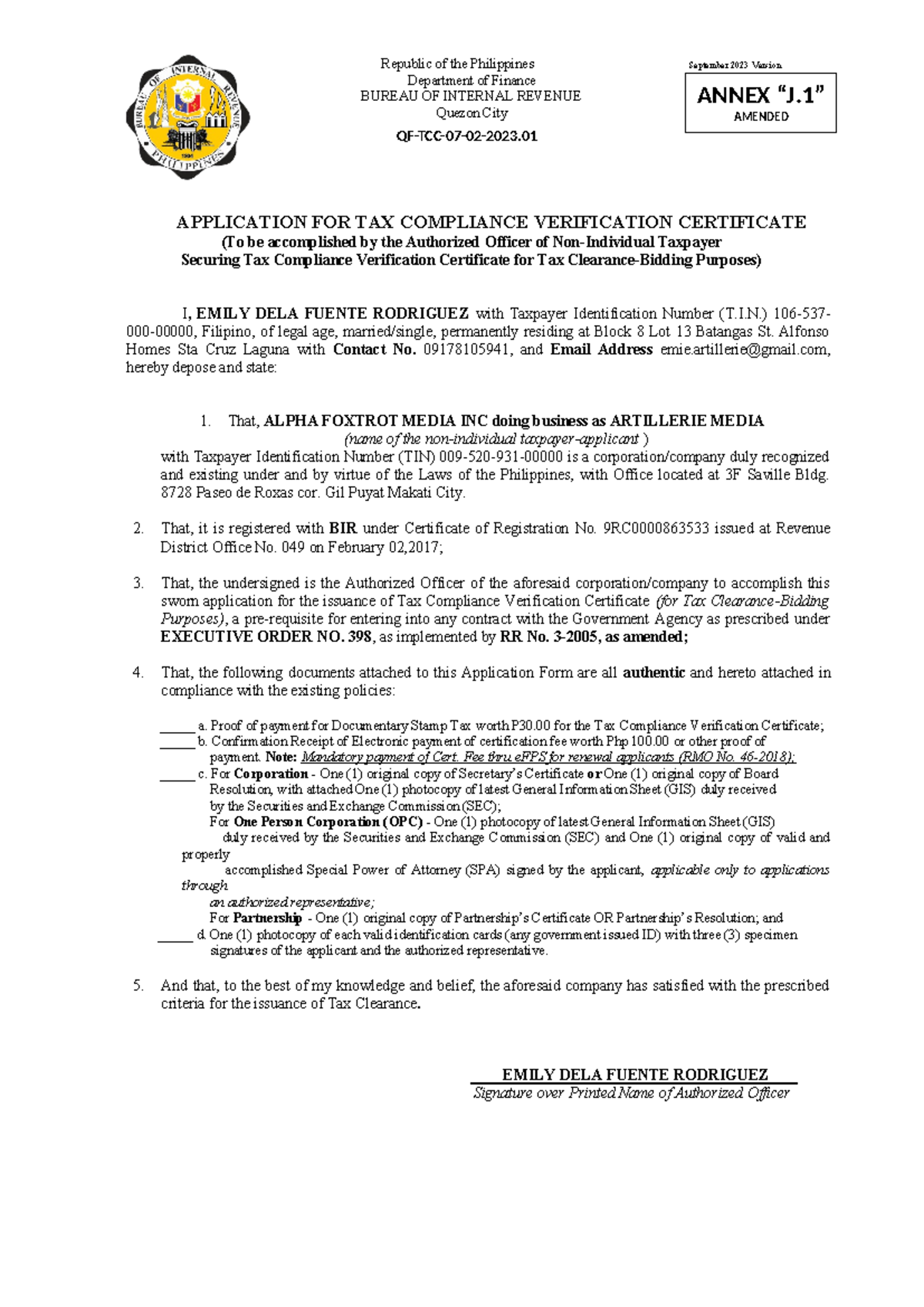 684302640 Application for Tax Compliance Verification Certificate (Non ...