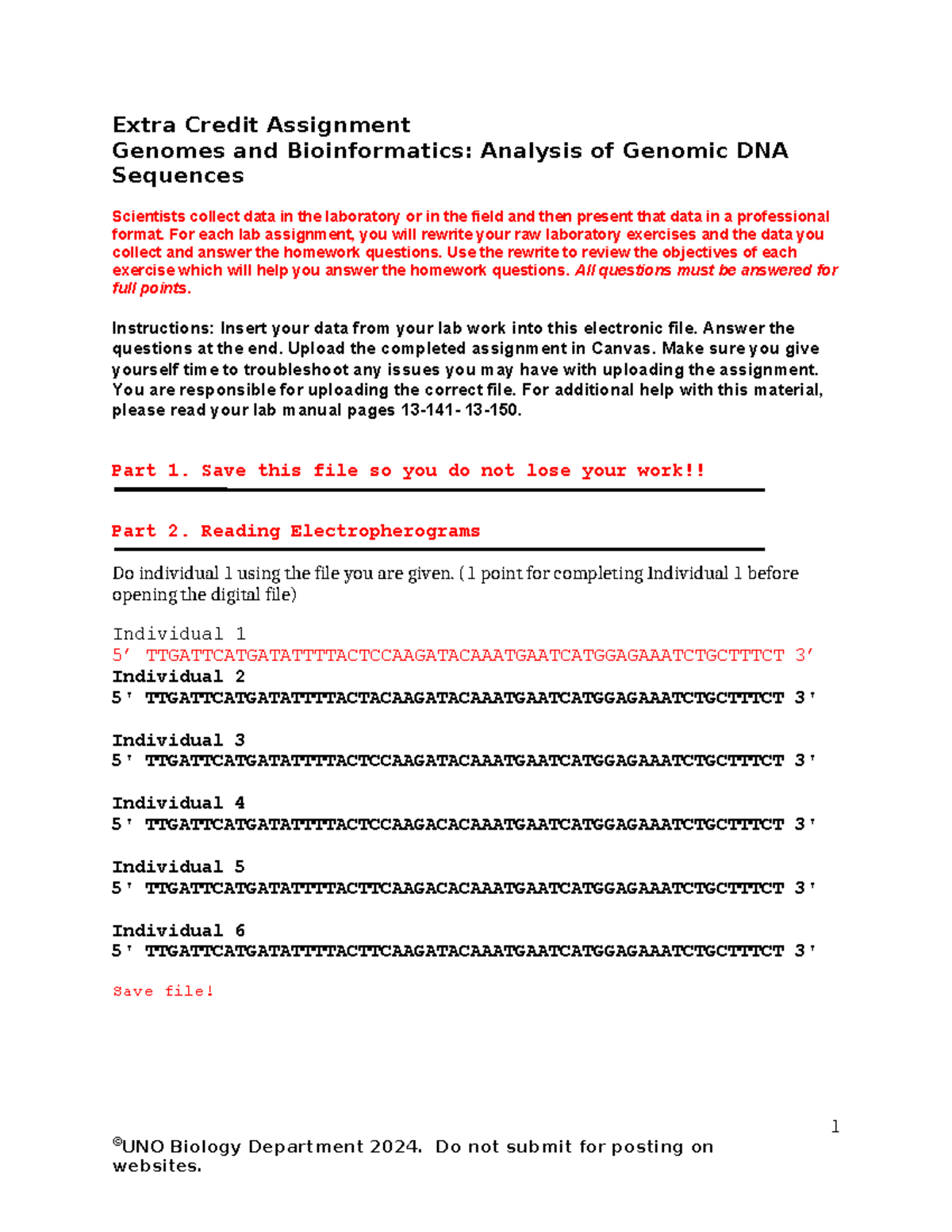 Lab 13 Extra Credit: Genomic DNA Sequence Analysis & Bioinformatics ...