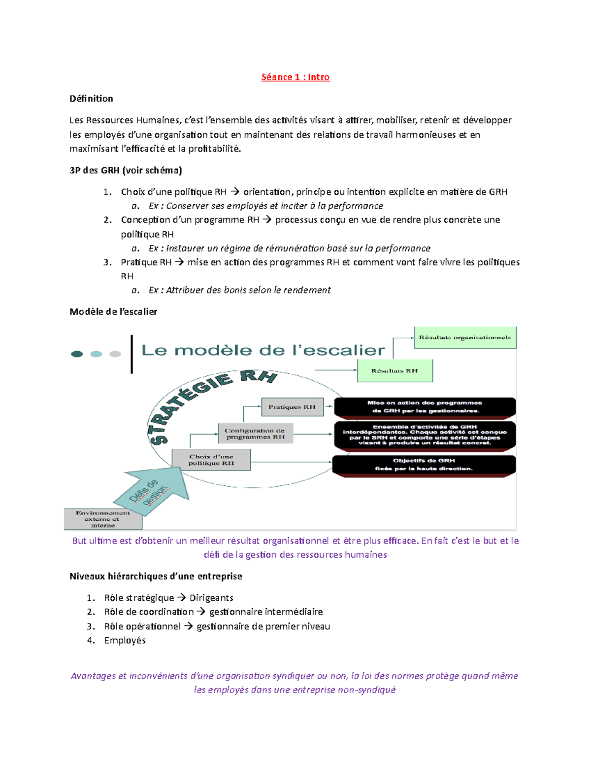 GRH- Intra - Résumé Gestion des ressources humaines - Séance 1 : Intro ...