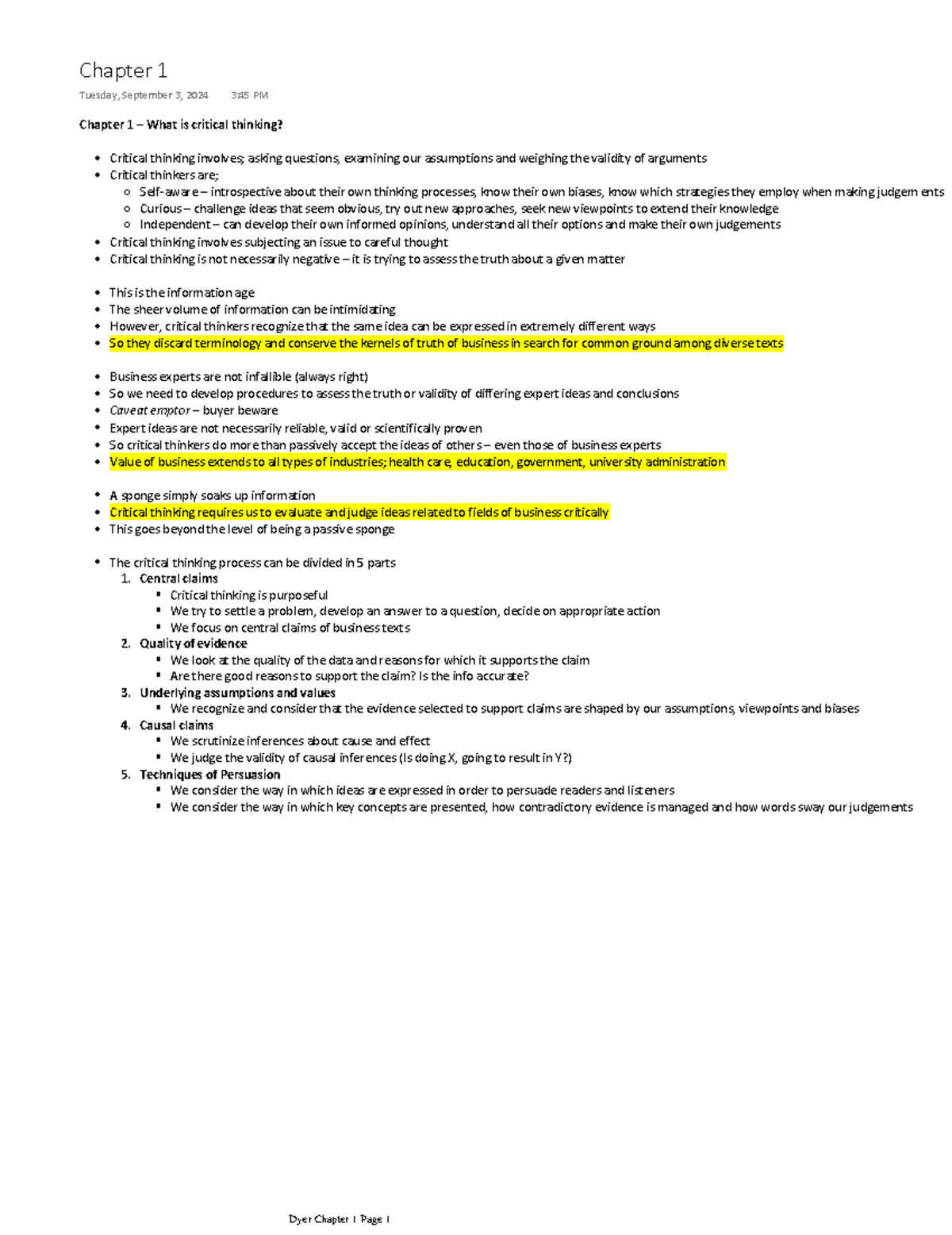 Dyer Chapter 1 - Chapter 1 – What is critical thinking? Critical ...