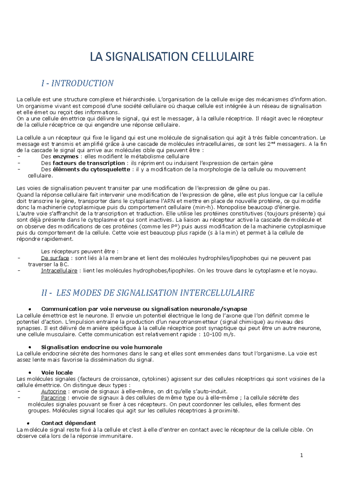 Cours sur la signalisation cellulaire - LA SIGNALISATION CELLULAIRE I ...