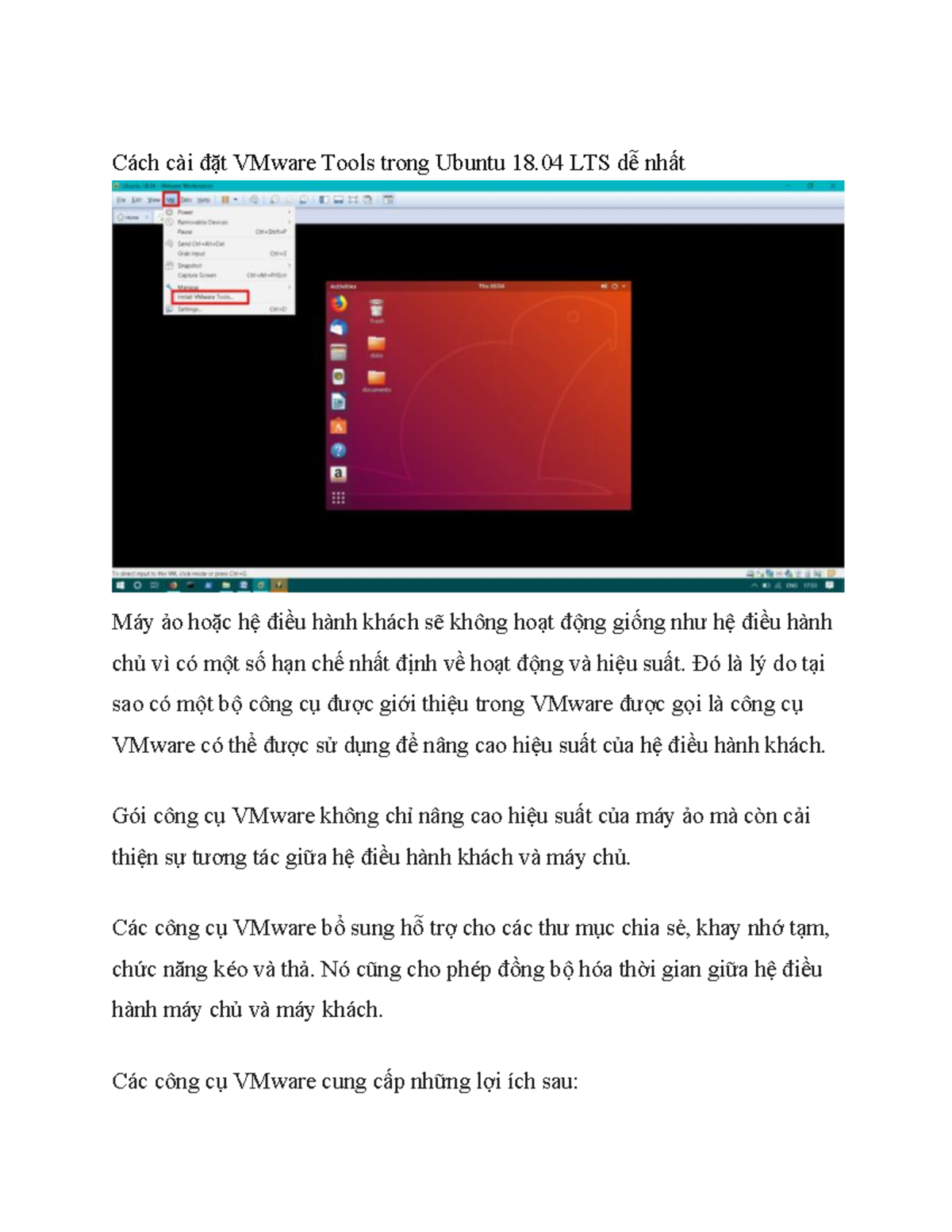 Cai VMware Tools trong Ubuntu-Cent OS - Cách cài đặt VMware Tools trong Ubuntu 18 LTS dễ nhất ...