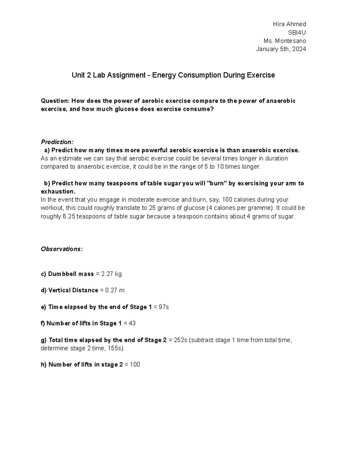 Unit 2 Lab Assignment - Energy Consumption During Exercise - SBI4U Ms ...