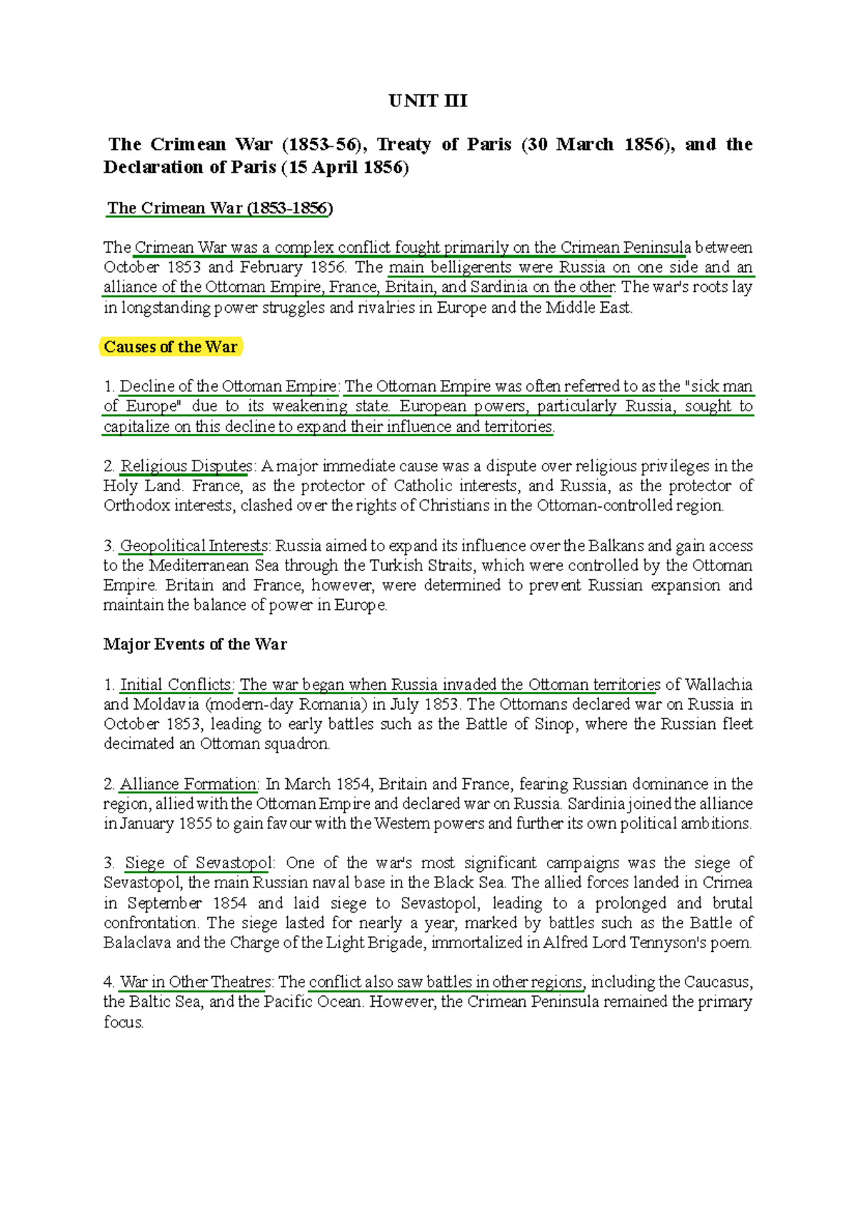 History 4th Sem Unit 3 & 4: The Crimean War to the Third Republic - Studocu