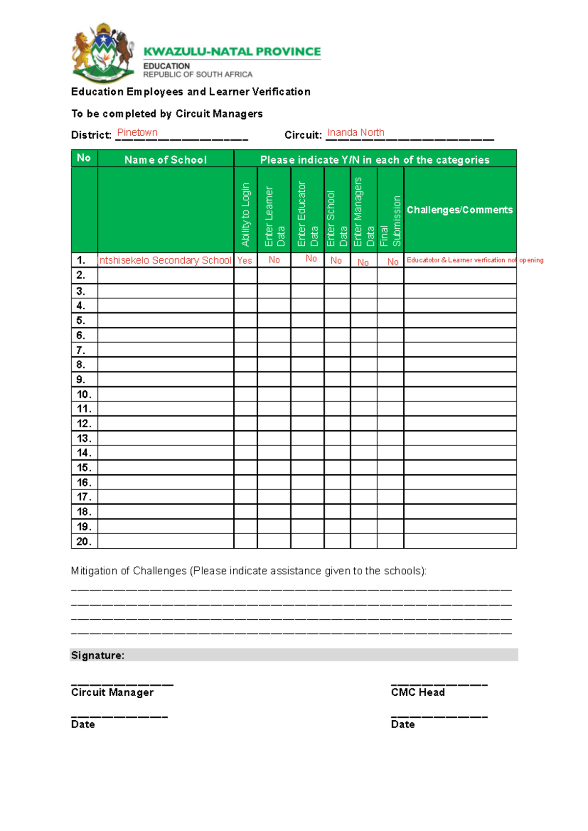 Education Employees & Learner Verification Report: Pinetown District ...