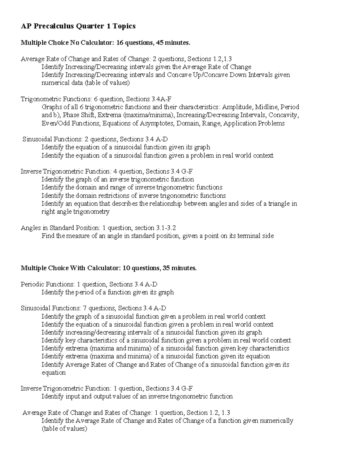 AP Precalculus Q1 Topics: MC Questions & Key Concepts - Studocu