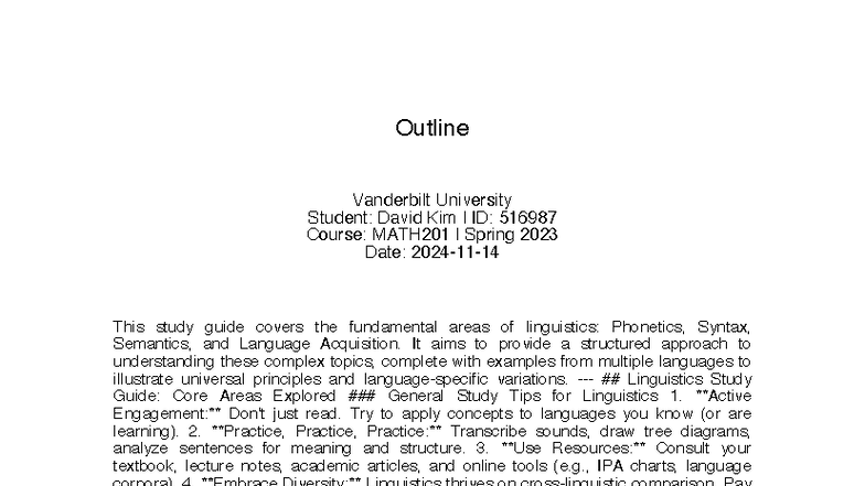 MATH201 Spring 2023: Linguistics Study Guide & Tips - Studocu