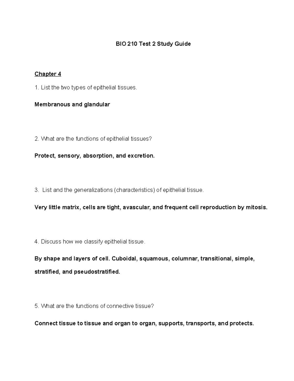 BIO 210 Test 2 study guide: Tissues, integumentary and skeletal systems ...
