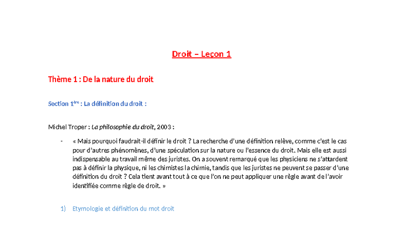 Droit - Leçon 1 : Nature et Définition du Droit - Semestre 1 - Studocu