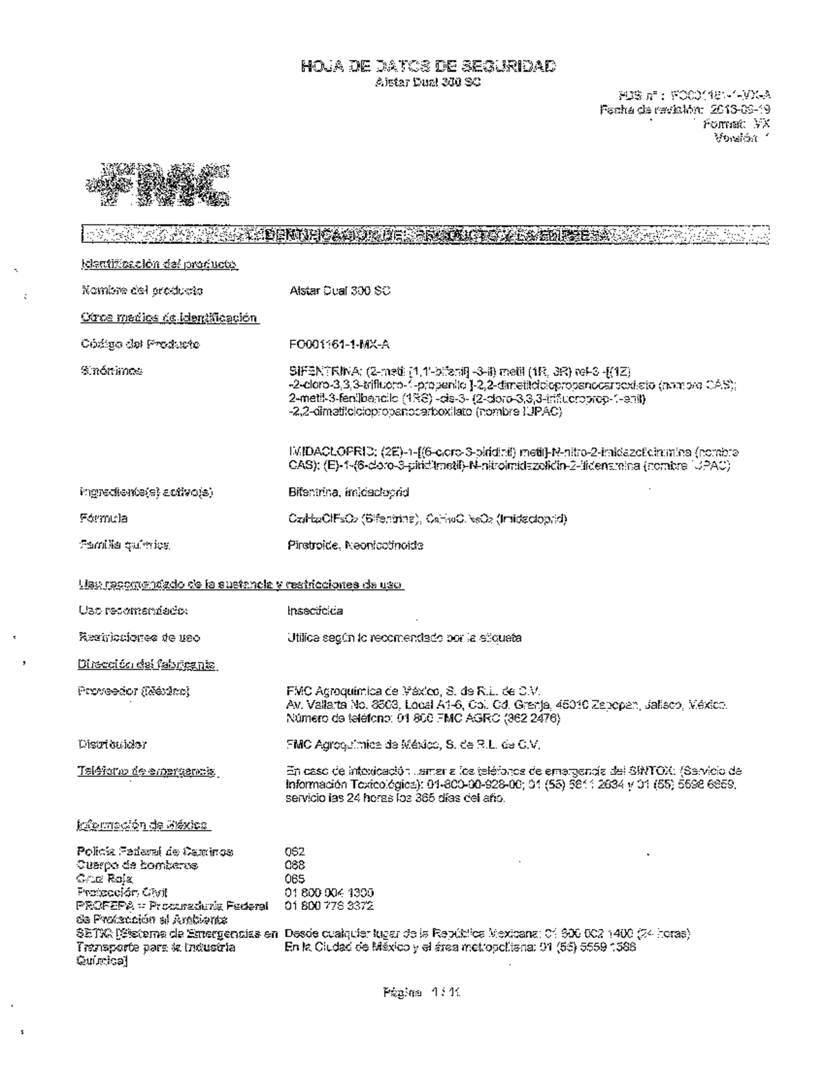 Hoja de Datos de Seguridad: Alstar Dual 300 SC - Formato MX - Studocu