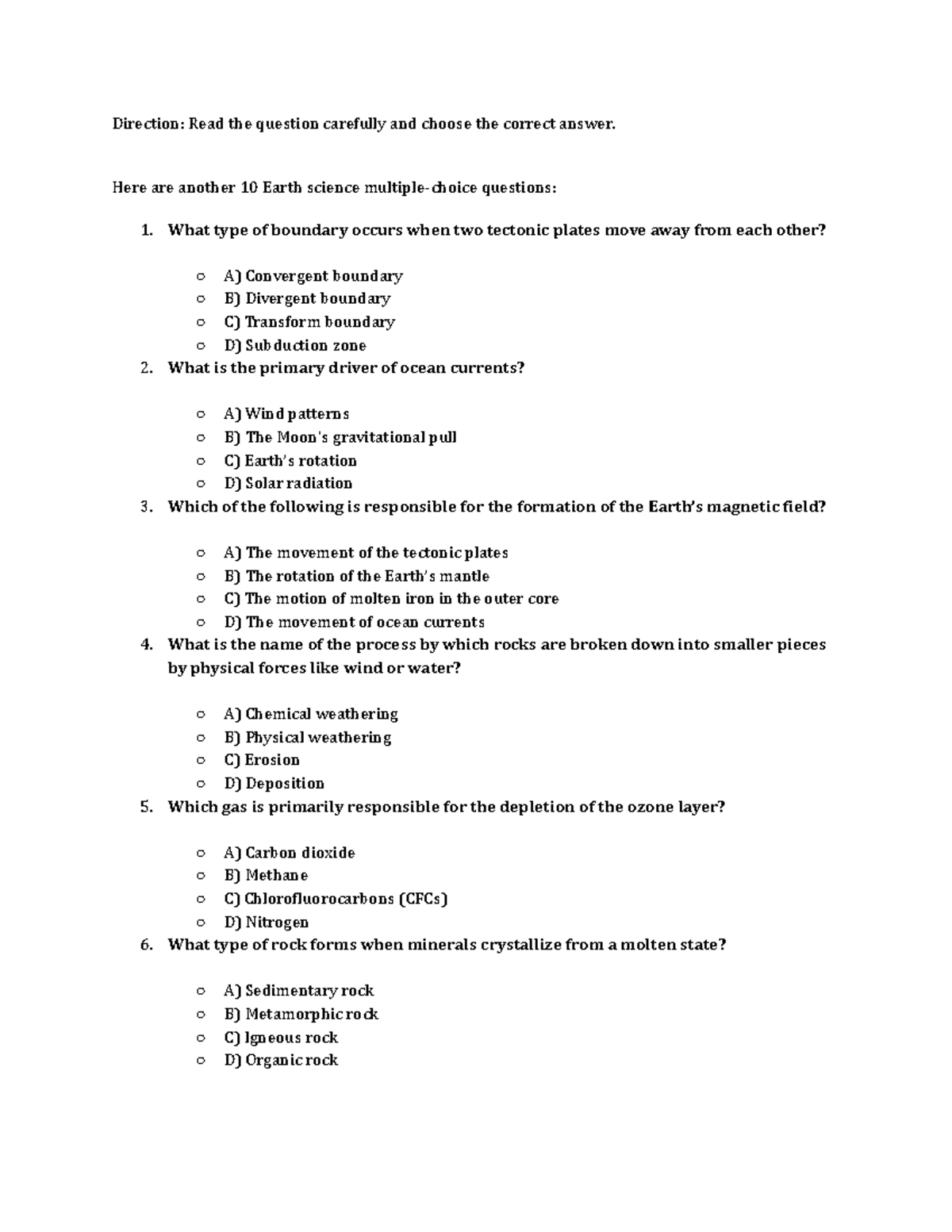Y43 - Earth Science Quiz: Key Concepts on Tectonics & Water Cycle - Studocu