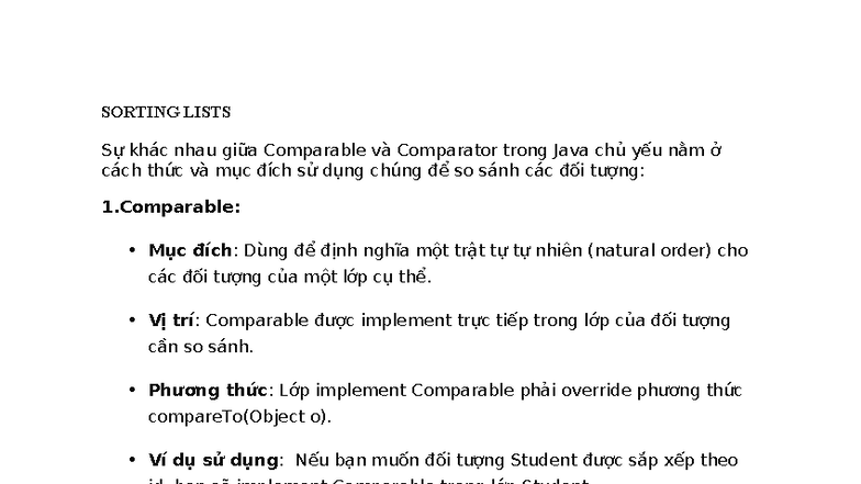 Java Sorting Techniques: Comparable vs Comparator (CS101) - Studocu
