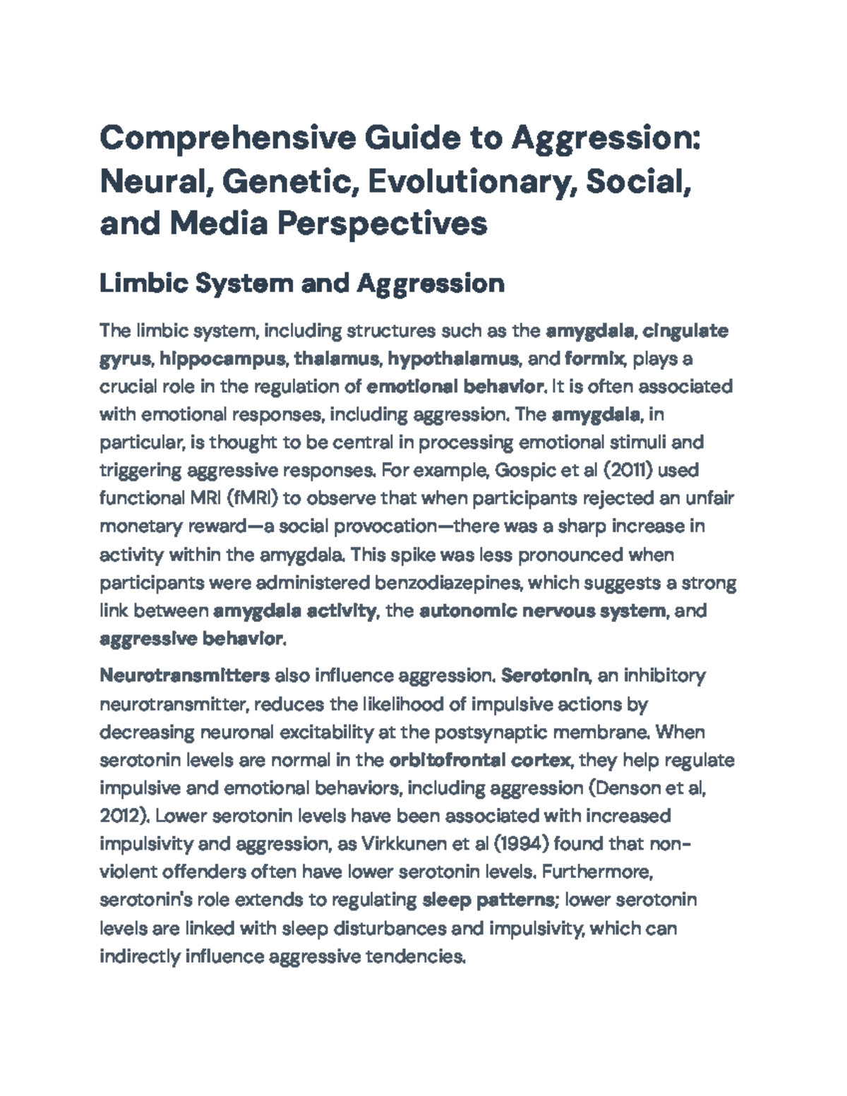 Comprehensive Perspectives on Aggression: Neural, Genetic, and Media ...