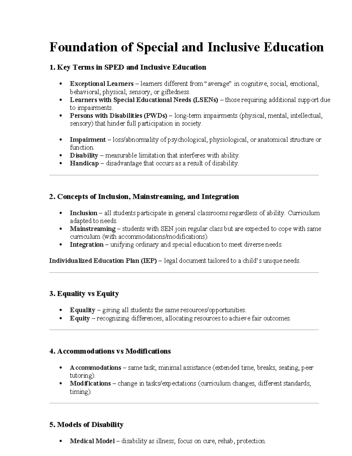 Foundation of Special and Inclusive Education: Key Concepts and Terms ...
