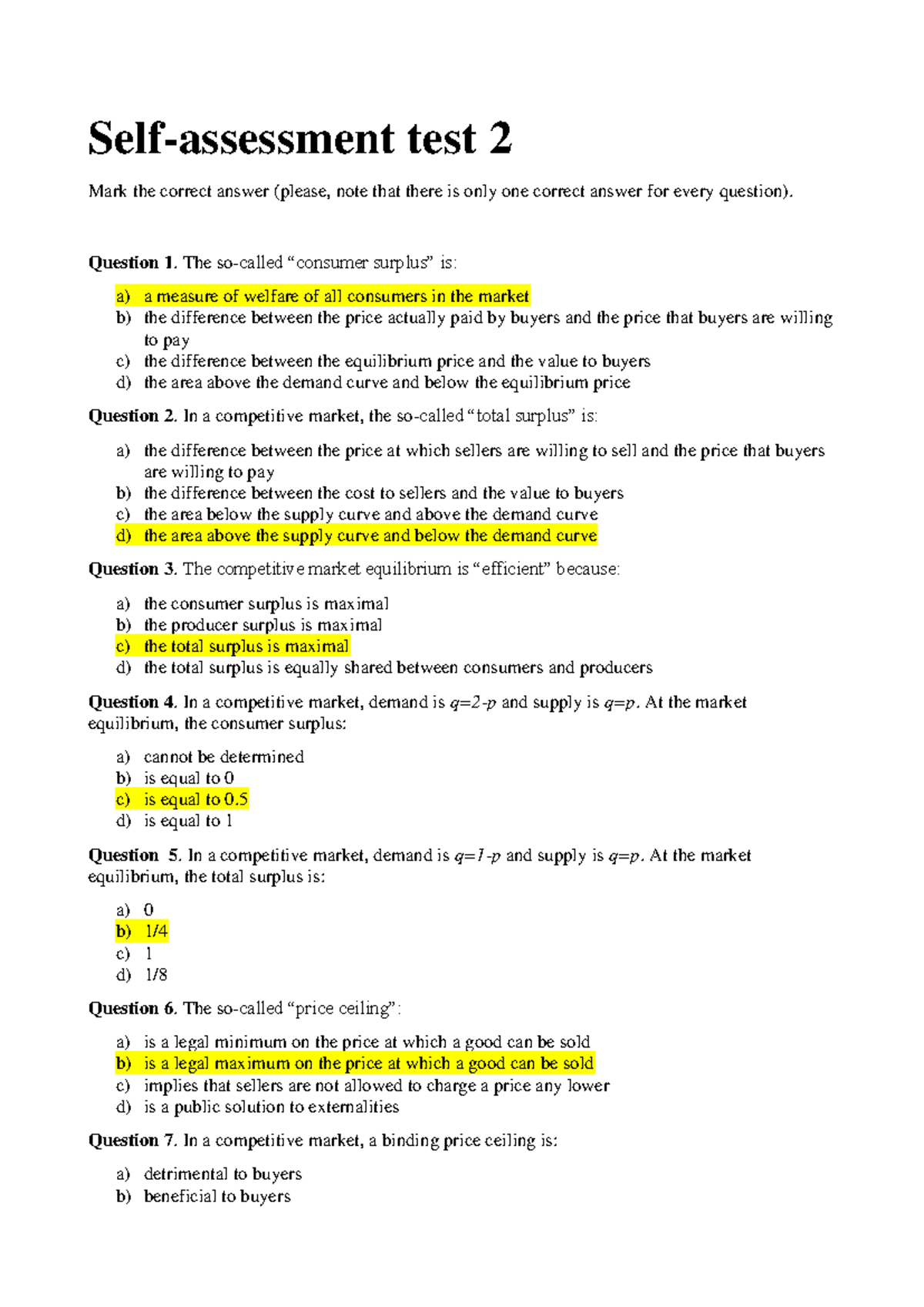 Self-Assessment Test 2 Solutions: Correct Answers Explained - Studocu