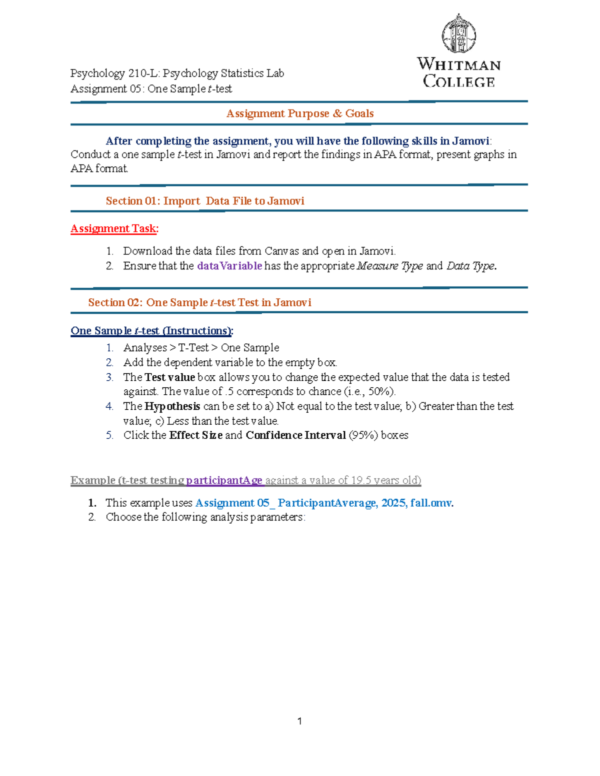 PSYC 210-L: One Sample t-Test Lab Assignment & Data Analysis Report ...