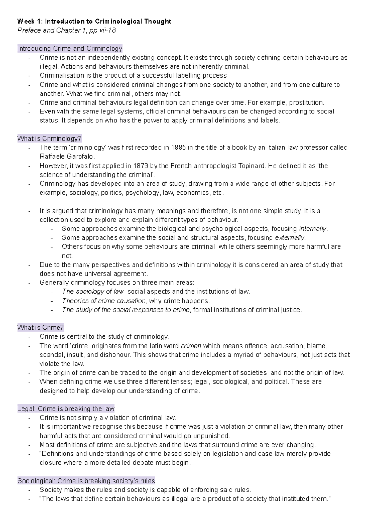 CRIM111: Week 1-6 Readings on Criminological Thought and Theories - Studocu