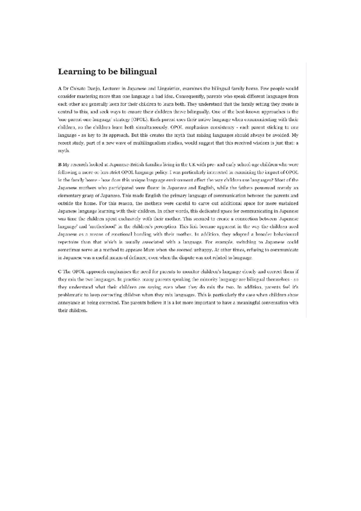 Bilingualism in the Family: Insights from OPOL Strategies - Studocu