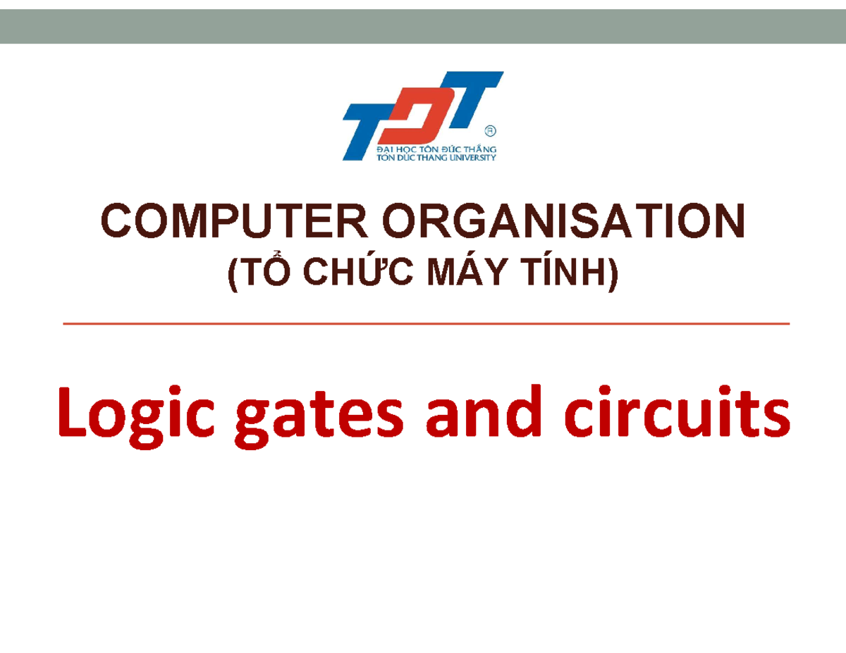 COMPUTER ORGANISATION 502044: Chapter 3 - Logic Gates & Circuits - Studocu