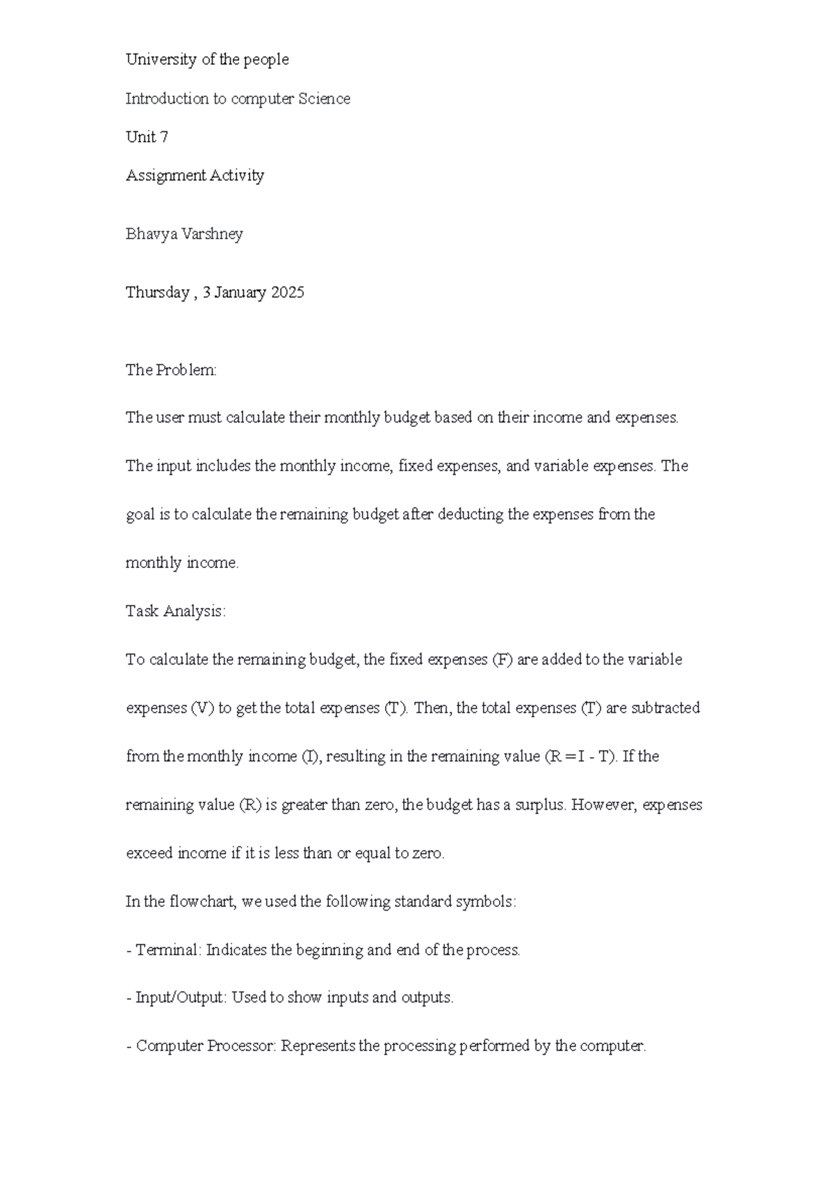 CS101 - Step-by-Step Guide to Budget Calculation Algorithm - Studocu