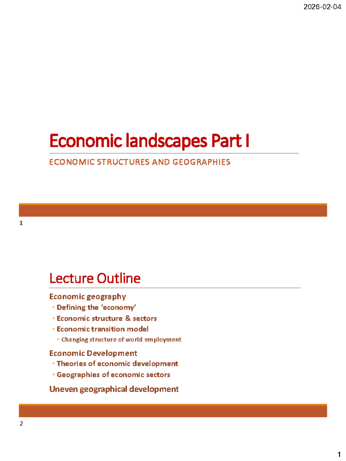 Economic Landscapes Part I: Economic Structures and Geographies - Studocu